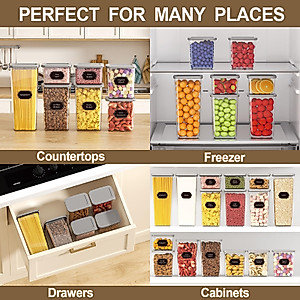 Homhut Airtight Food Storage Containers With Lids 15pcs Organization Canisters Kitchen Bpa Free Plastic Pantry Containers Storage Set for Pasta, Cereal, Dry Food, Flour and Sugar-60 Labels