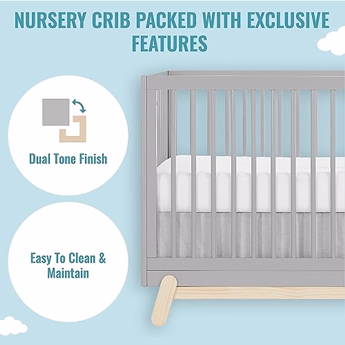 Dream On Me Hygge 5-in-1 Convertible Crib in Pebble Grey Oak, JPMA & Greenguard Gold Certified, Made of Sustainable Pinewood, Easy to Clean, Safe Wooden Nursery Furniture