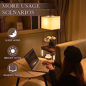 Pazarfami Floor Lamp with Shelves,Bedside Table with Reading Mode & Timer, Illuminated Display Shelves, Three-Tier Storage, Floor Lamp for Living Room with Remote Control USB Ports & Outlets