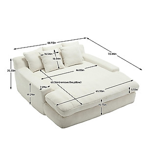 HANLIVES 67" Oversized Chaise Lounge Indoor, 2-Seater Sofa Bed with 5 Throw Pillows and Armrests, Chenille Fabric Sleeper Chair Living Room,Bedroom,White