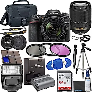 Nikon D7500 DSLR Camera with 18-140mm VR Lens + 64GB Card, Tripod, Flash, 3 Piece Filter Kit, Case, and More