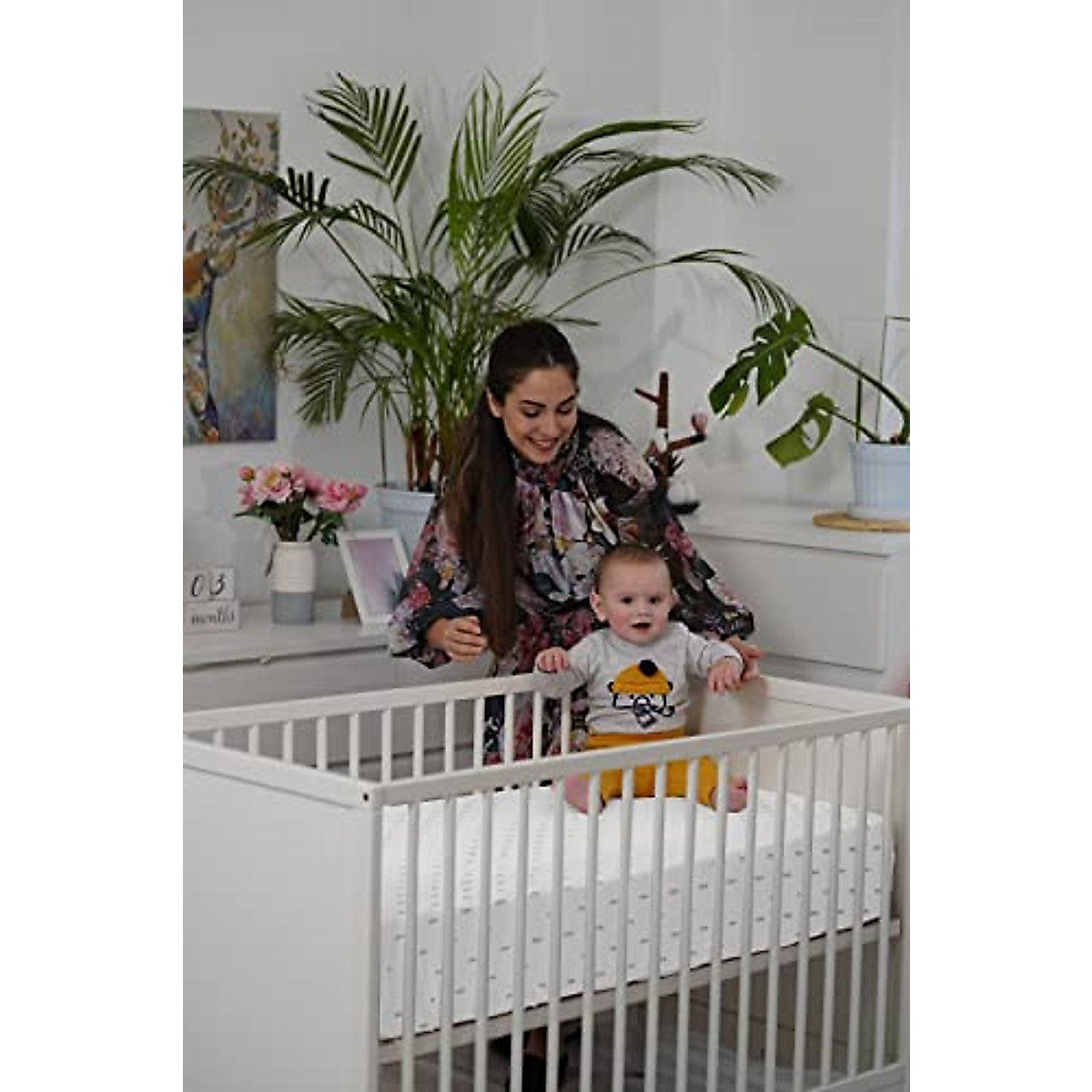 BaeBae Goods Premium Crib Sheets for Baby Boys and Girls, 4 Pack, Soft and Breathable Jersey Knit Fitted Sheet Set, Grey and White, Cute Gender Neutral Nursery Mattress Bedding, Universal Fit