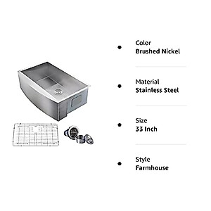 Comllen Commercial 33 Inch 304 Stainless Steel Farmhouse Sink, Single Bowl Kitchen Sink 16 Gauge 9 Inch Deep Handmade Undermount Kitchen Apron Sink Farm Sink