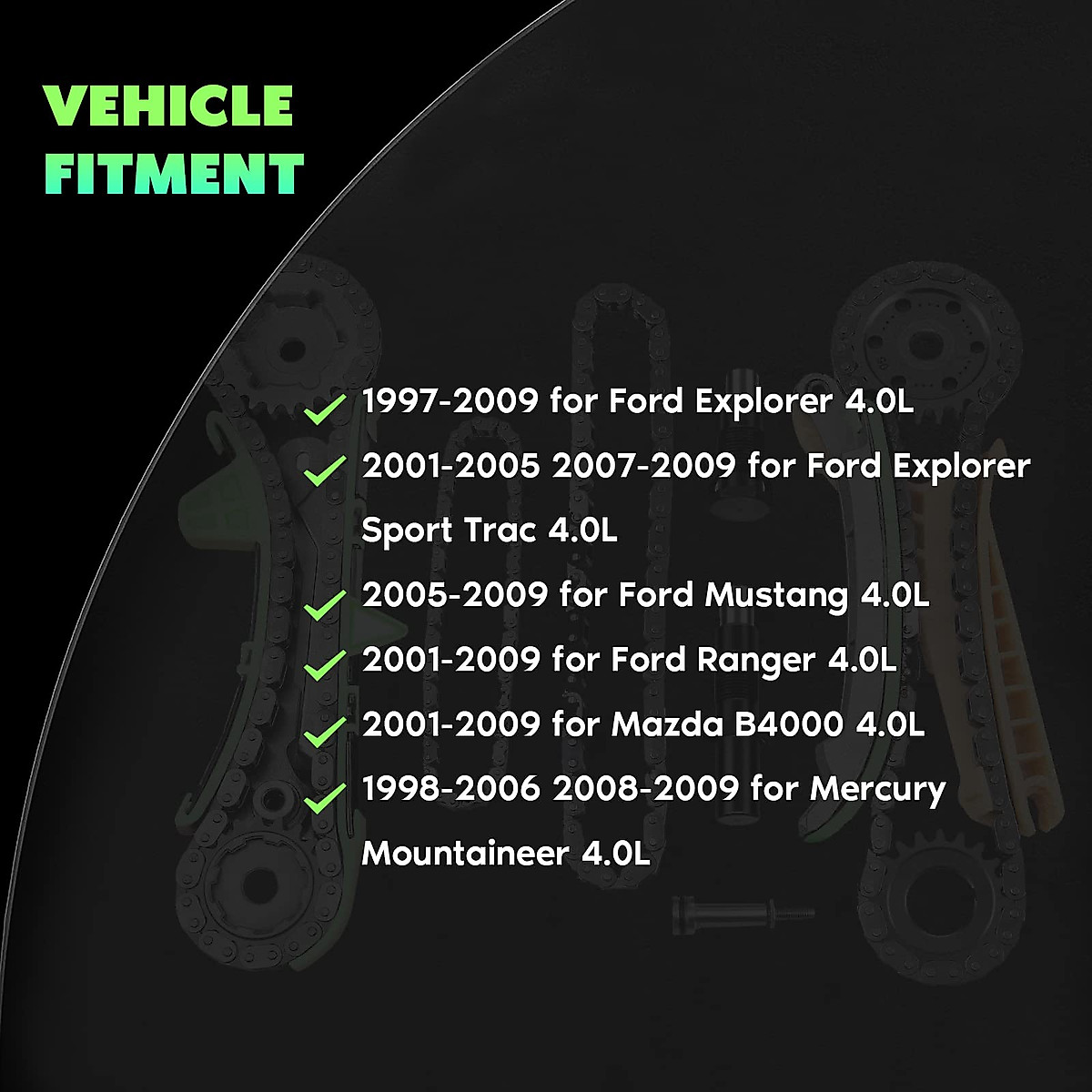 SCITOO TK428TK4090 Timing Chain Kit Chain Tensioner Sprocket Chain Guide Rail fits for 97-09 for Ford Explorer for Mazda B4000 for Mercury Mountaineer