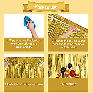 AIBIIN 3 Pack Gold Foil Fringe Curtains - 3.3x6.6ft Gold Streamers Backdrop Curtains for Party Decorations, Graduation, Wedding, Birthday, Bachelorette, New Year, Photo Shoot Props