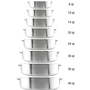 TrueCraftware- 40 qt. Aluminum Brazier Pot with Cover 6mm Thickness- Heavy Weight Cookware Braiser Pan Braising Pan Perfect Roasting Baking Sauteing Searing and Pan Frying Mirror-Finished