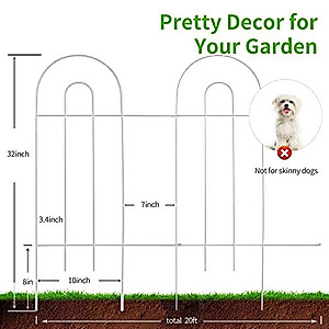Amagabeli 14 Panels White Decorative Garden Fence Border 20ft(L) x32in(H) Rustproof Animal Barrier for Dog Iron Landscape Wire Folding Garden Fencing Panel Flower Bed Edge Section Edging Fences ET300