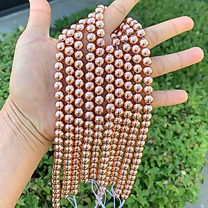 1 Strand Adabele Grade A Natural Hematite Rose Gold Plated Healing Gemstone 8mm Round Loose Beads Gem Stone Spacer (47-50pcs) for Jewelry Craft Making GFC-D8