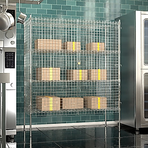 Krollen Industrial NSF Stationary Wire Chrome Security Cage Kit - 24" x 60" x 74" With 4 Shelves