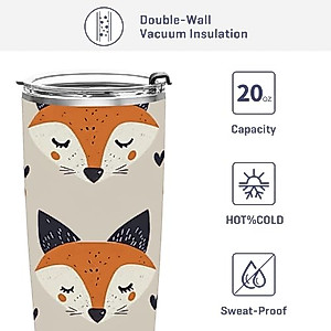 Wassud Cartoon Fox 20 oz Tumbler with Lid and Straw Stainless Steel Double Wall Vacuum Tumblers Insulated Travel Coffee Mug for Cold and Hot Drinks