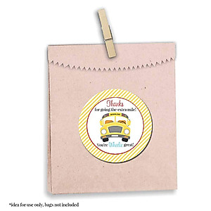 Go The Extra Mile Transportation Themed School Bus Driver Appreciation Thank You Sticker Labels, 40 2" Party Circle Stickers by AmandaCreation, Great for Envelope Seals & Gift Bags