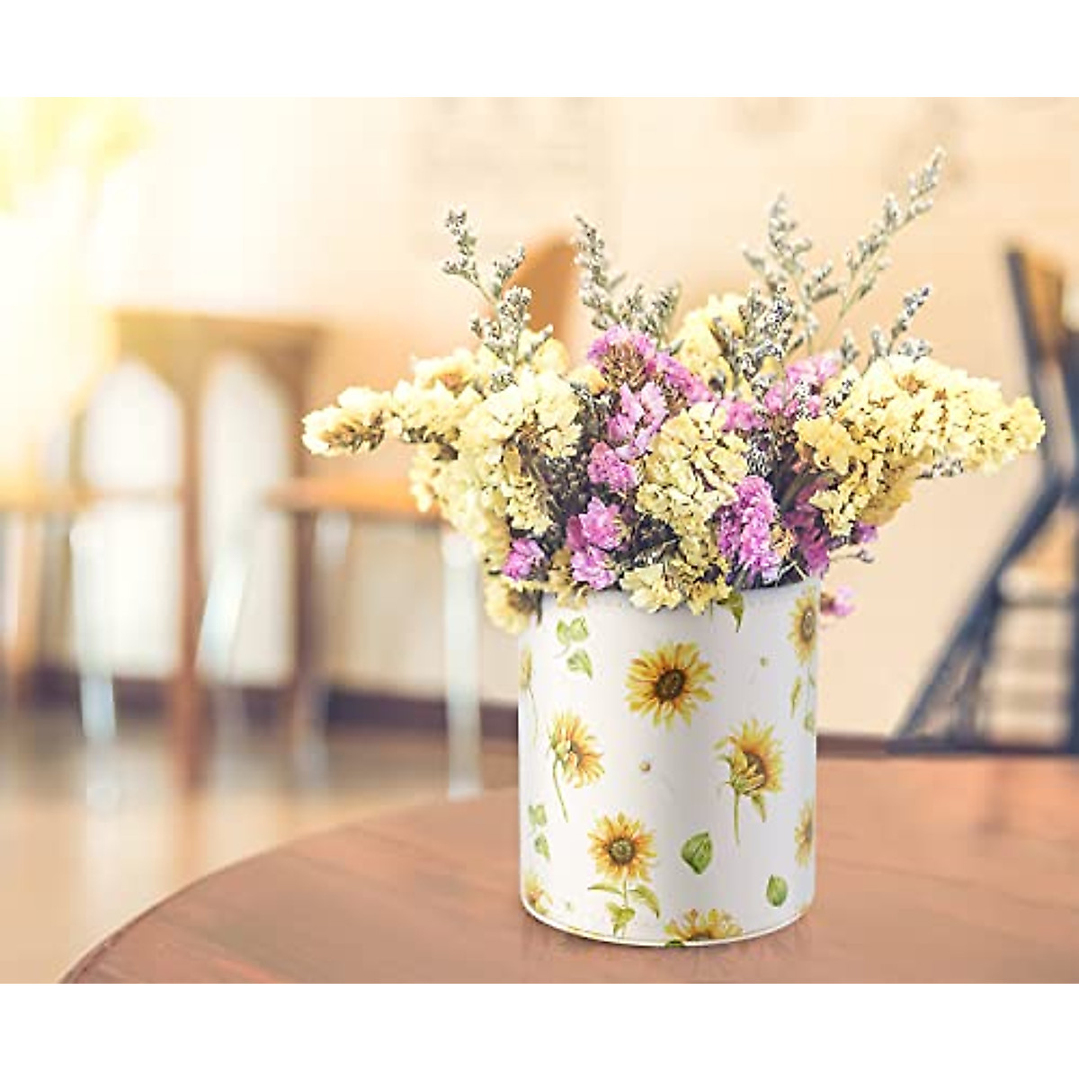 WAVEYU Pen Holder, Makeup Brush Holder Leather Cute Floral Pattern Pencil Cup for Girls Kids Women Durable Stand Desk Organizer Storage Gift for Office, Classroom, Home, Daisy