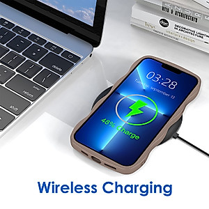 Anuck for iPhone 13 Pro Max Case Wave, Curly Frame Design for Women Girls, Cute Wavy Solid Color Aesthetic Phone Case Soft Flexible TPU Shockproof Full-Body Protective Cover 6.7" - Brown