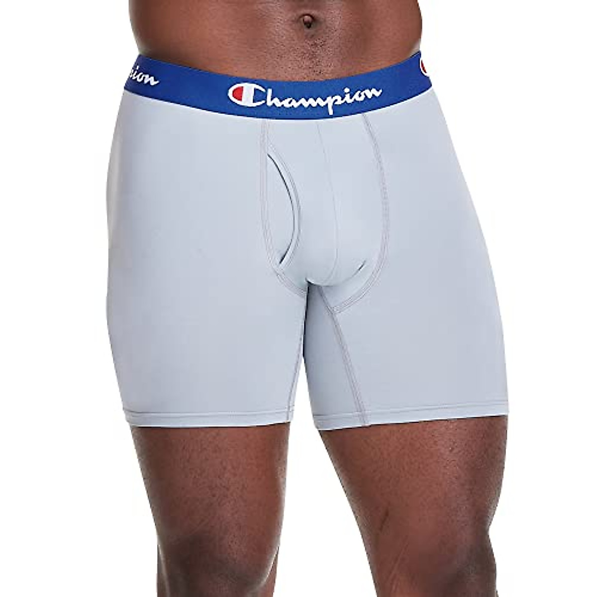 Champion Men's Underwear Boxer Briefs, Everyday Active, Lightweight Stretch, Multi-Pack, Blue Print With Champion Logo/Navy/Silverstone - 3 Pack, Large