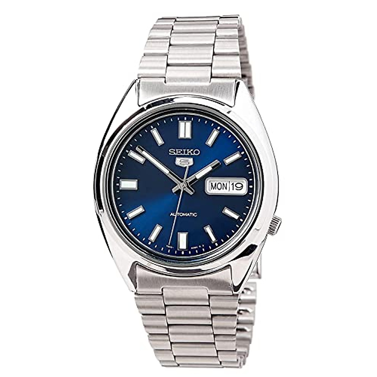 Seiko SNXS77 Automatic Blue Day Date Dial Silver Steel Bracelet Men Watch NEW