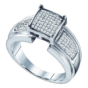 The Diamond Deal Sterling Silver Womens Diamond Elevated Square Cluster Bridal Wedding Engagement Ring 1/3 Cttw