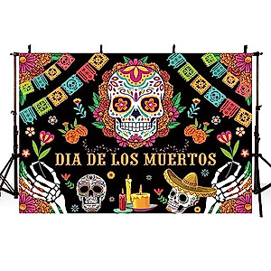 MEHOFOND 7x5ft Day of The Dead Backdrop for Mexican Fiesta Dia DE Los Muertos Birthday Party Decorations Banner Sugar Skull Flower Mexican Fiesta Theme Photography Background Photo Booth Props