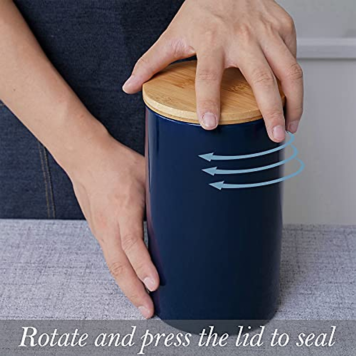 Sweese Ceramic Canisters for the Kitchen, 65oz Canister with Bamboo Lid Porcelain Food Storage Jar Modern and Clean Kitchen Organization for Coffee, Flour, Tea, Sugar, Airtight Container, Navy