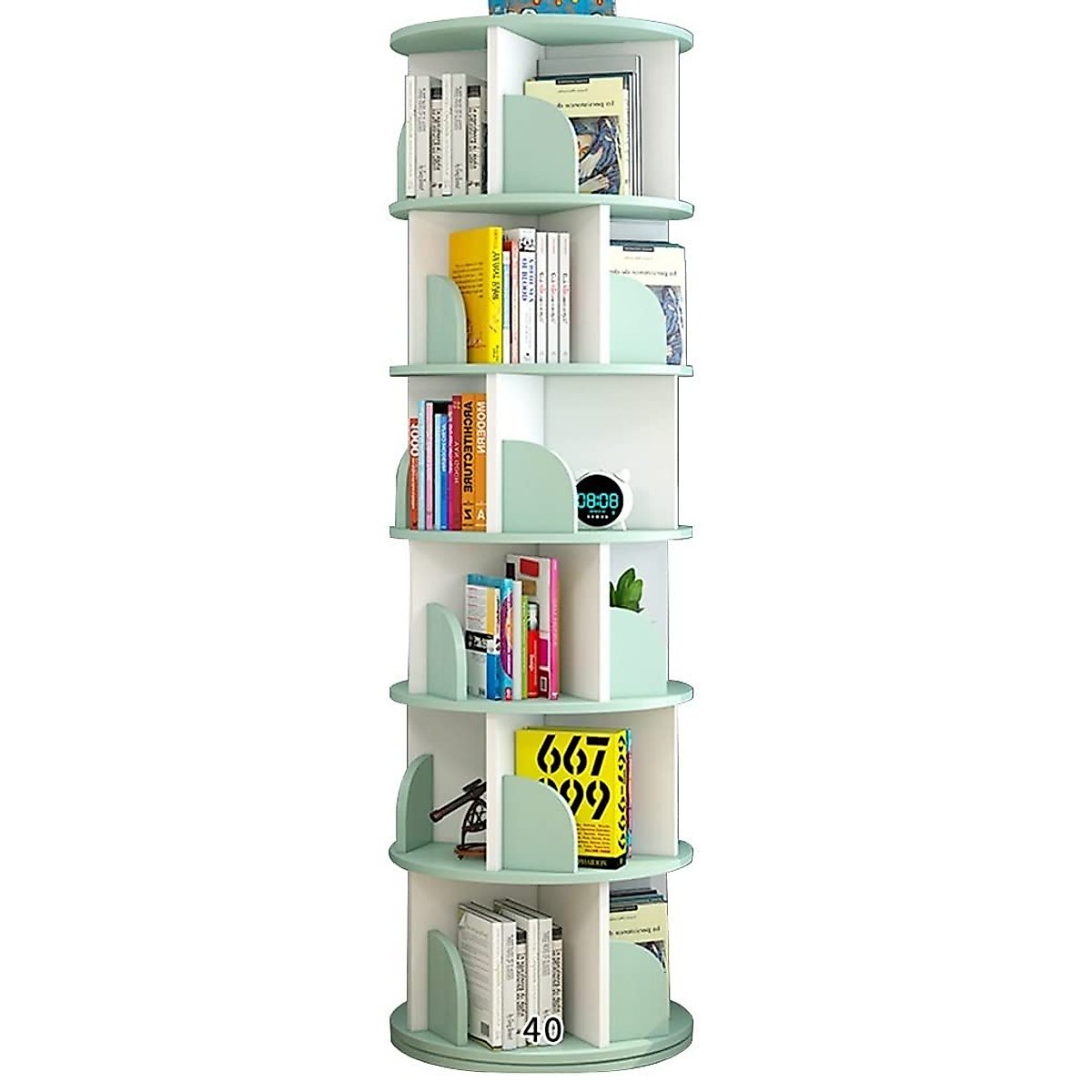 bookcases Rotating Bookshelf 360° Shelf Flooring Picture Book Shelf Multi-Level Book Organiser Book Storage Green (Size : 40 * 191cm)