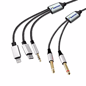 Meamaz 4.26FT MFi Certified Lightning to 1/4 Inch Audio Adapter Cable, Within 1/4 to USB C, AUX to TS Adapter, 3-in-1 Stereo 1/4 Cable for Headphone AMP(Compatible with iPhone)