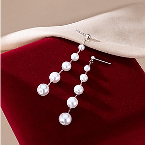 SLUYNZ Sterling Silver Pearl Earrings Dangle for Women Teen Girls Wedding Pearl Dangling Earrings Ball Studs (A-Silver)