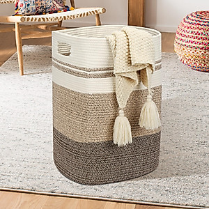 Fixwal Laundry Basket, 75L Rope Basket, 16x13x22 Inches Storage Baskets, Large Woven Laundry Hamper for Living Room, Toys, Towels, Clothes Baby Nursery Bin, Gradient Brown