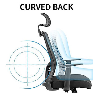 UNICOO - Office Chair Ergonomic High Back Swivel Chair, Mesh Computer Chair, Office Task Desk Chair with Lumbar Support, Backrest and Headrest (W-215C Black)