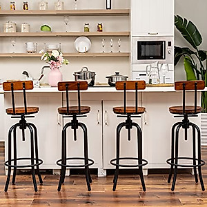 LAVIEVERT Swivel Bar Stools, Set of 2 Industrial Barstools, Counter Height Adjustable 28.7 to 34.6 Inch, Bar Chairs with Backrest & Steel Frame for Kitchen Counter Bar, Dining Room