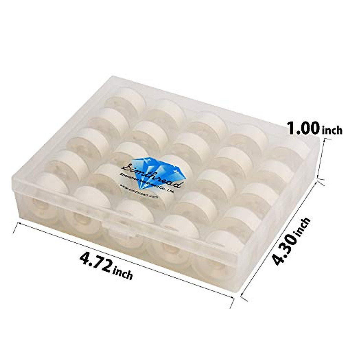 Simthread 25pcs White Prewound Bobbin Thread Size A Class 15 (SA156) 60WT with Clear Storage Plastic Case Box 70D/2 for Brother Embroidery Thread Sewing Thread Machine DIY