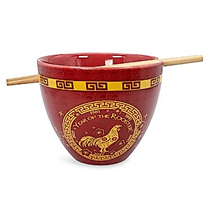 Year Of The Rooster Chinese Zodiac Ceramic Dinnerware Set | Includes 16-Ounce Ramen Noodle Bowl and Wooden Chopsticks | Asian Food Dish Set For Home & Kitchen | Kawaii Lunar New Year Gifts
