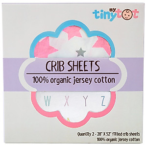 My Tiny Tot Baby Crib Sheets Boy or Girl (2 Pack) – Organic Cotton Fitted Crib Sheet Set for Baby Crib Mattress – Extra Soft, Premium Baby Nursery Bedding – Pink