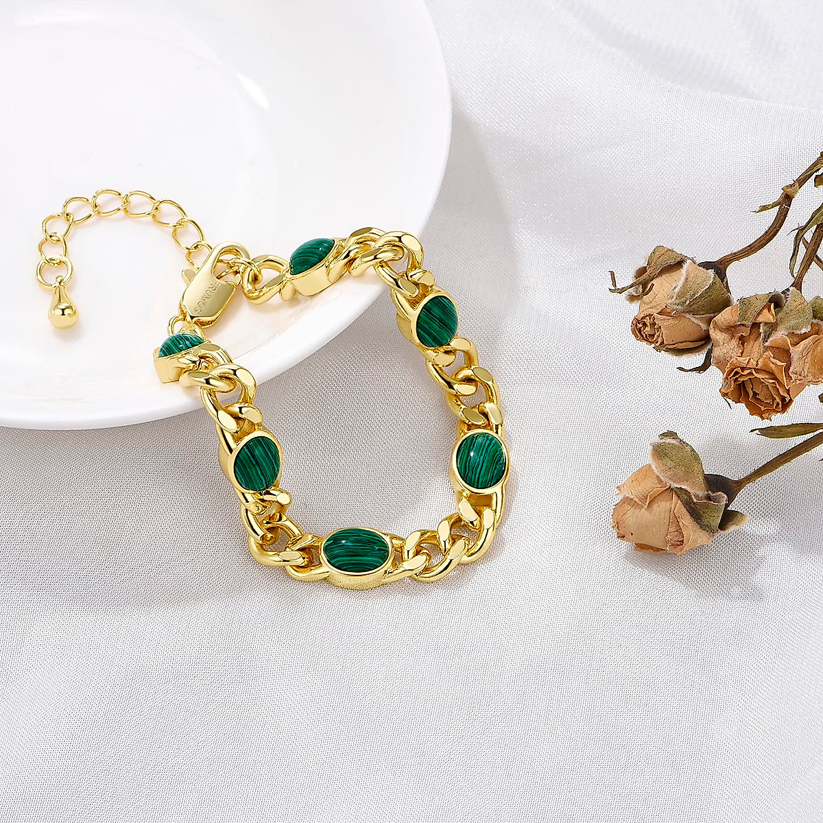 FRUMOS Dainty Layering Bracelets for Women 18 k Gold Plated Fashion Adjustable Chunky Cuban Paperclip Link Chain Bracelets Jewelry for Women Girls Gift (Colored stone knot Cuba chain)