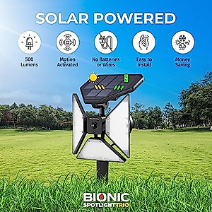 Bell+Howell Bionic Trio Solar Lights Outdoor with Motion Sensor, Super Bright Landscape Spotlight for Outdoor, Patio, Yard, and Garden – 500 Lumens, Black, As Seen On TV (Cool White)