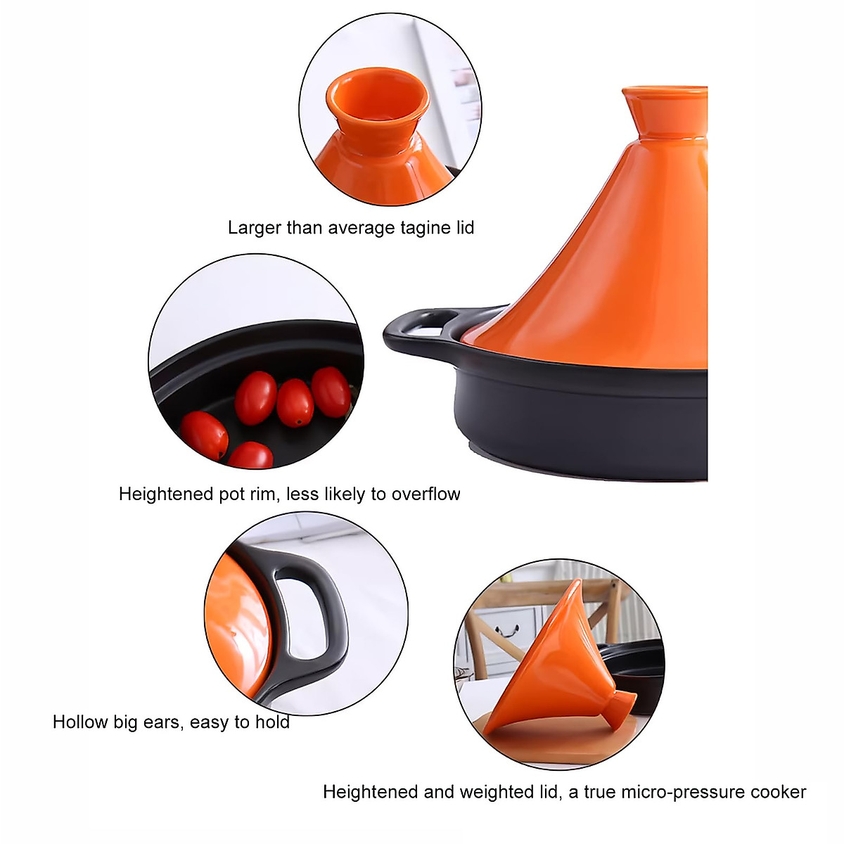 Multi-function Moroccan Style Cast Iron Tajine Pot Cooking Pot Ceramic Casserole Steamer Braiser Pan Healthy Saucepan Earthen Pot for Braising Slow Cooking,Yellow