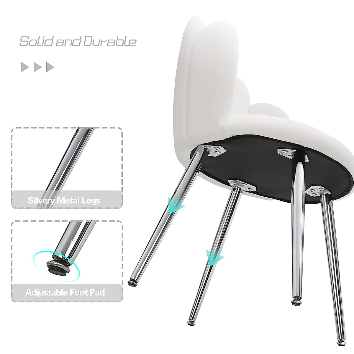 BOWTHY Vanity Chair for Makeup Room - Midcentury Modern Accent Chair for Living Room Bedroom, Velvet Chair with Back Support and Metal Legs (White)