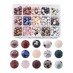Spritewelry 300pcs 8mm Round Gemstone Beads for Jewelry Making Kit with Elastic Crystal Thread 15 Colors Natural Stone Healing Beads for Bracelets Gemstone Beading Necklace Making DIY Kit