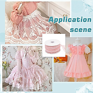 FINGERINSPIRE 10 Yards Double Ruffle Lace Trim Pink 3/4 inch Wide Ruffle Stretch Elastic Edging Trim Pleated Fabric Lace Ribbon for DIY Dress Headwear Decoration and Gift Wrapping