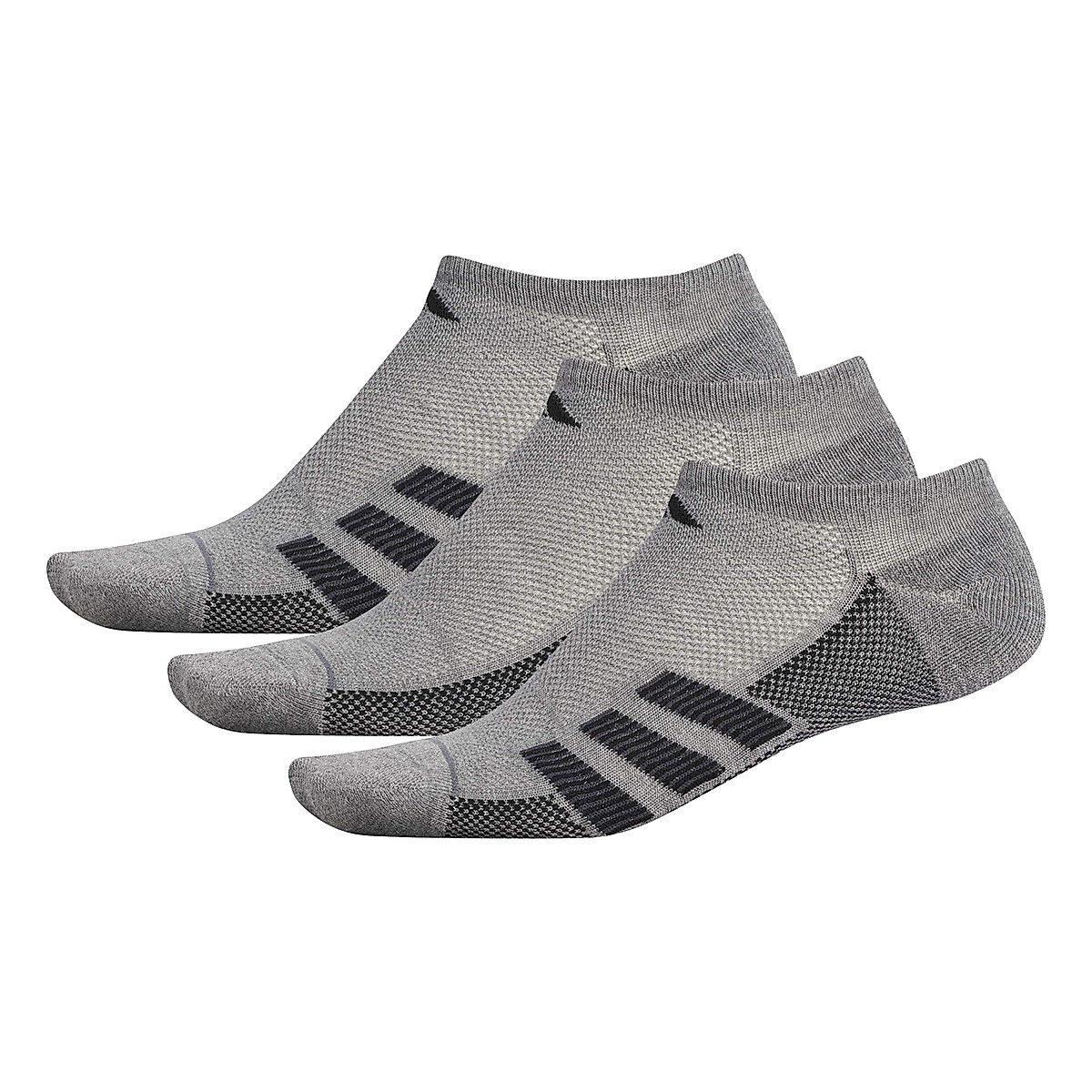 adidas Men's Superlite Stripe II 3-Pack No Show, Heather Grey/Black/Night Grey, Large