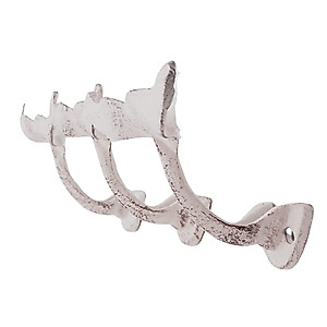 Distressed White Whale Tail Cast Iron Wall Hooks, Wall Mounted for Hanging Coats, Purses, Towels, Hats, Beach Themed Wall Décor, Set of 3, 4.75 Inches High