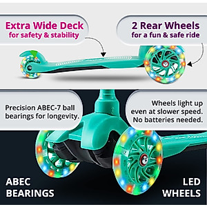 Kicksy - Kids Scooter - Toddler Scooter for Kids 2-5 Adjustable Height - 3 Wheel Scooter for Kids Ages 3-5 Boys & Girls - Kids Three Wheel Scooter with Light Up LED Wheels