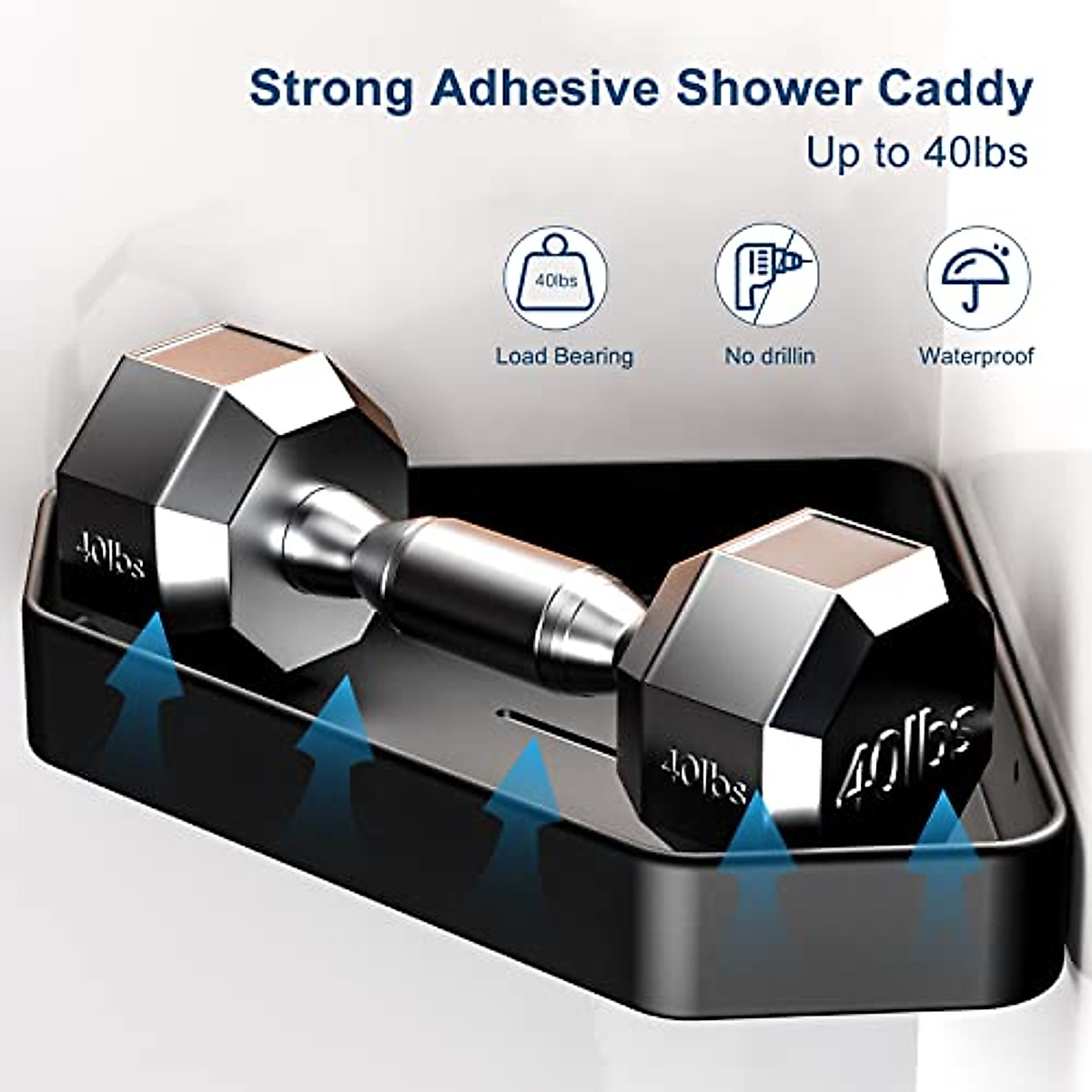 Corner Shower Caddy Organizer, 2 Pack Shower Shelves for Inside Shower, Adhesive Bathroom Wall Shower Organizer Accessories, Space Aluminum Corner Shower Shelf with 4 Hooks