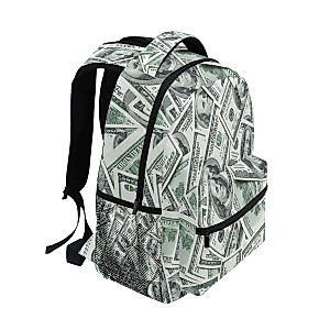 Backpack Funny American Dollar Money Adults School Bag Casual College Bag Travel Zipper Bookbag Hiking Shoulder Daypack for Women Men