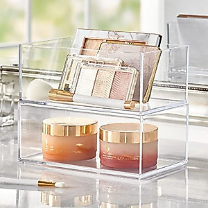 mDesign Small Bathroom Storage Organizer Bin for Soap, Body Wash, Shampoo, Lotion, Conditioner, Hand Towels, Hair Accessories, Body Spray, Mouthwash - Prism Collection - 6 Pack - Clear