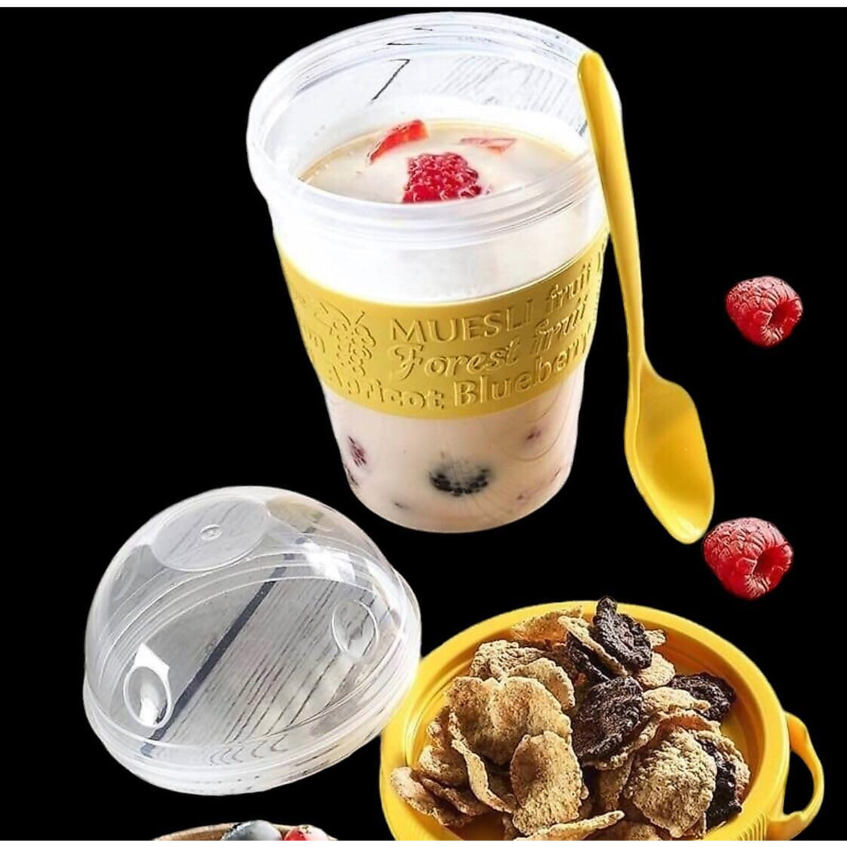 SUNGUU 4 Overnight Oats Containers with Lids Pack Yogurt Parfait Cups with Lids Reusable Take and Go Yogurt Containers with Lids and Spoons Overnight Oats Containers Breakfast on the Go Cup