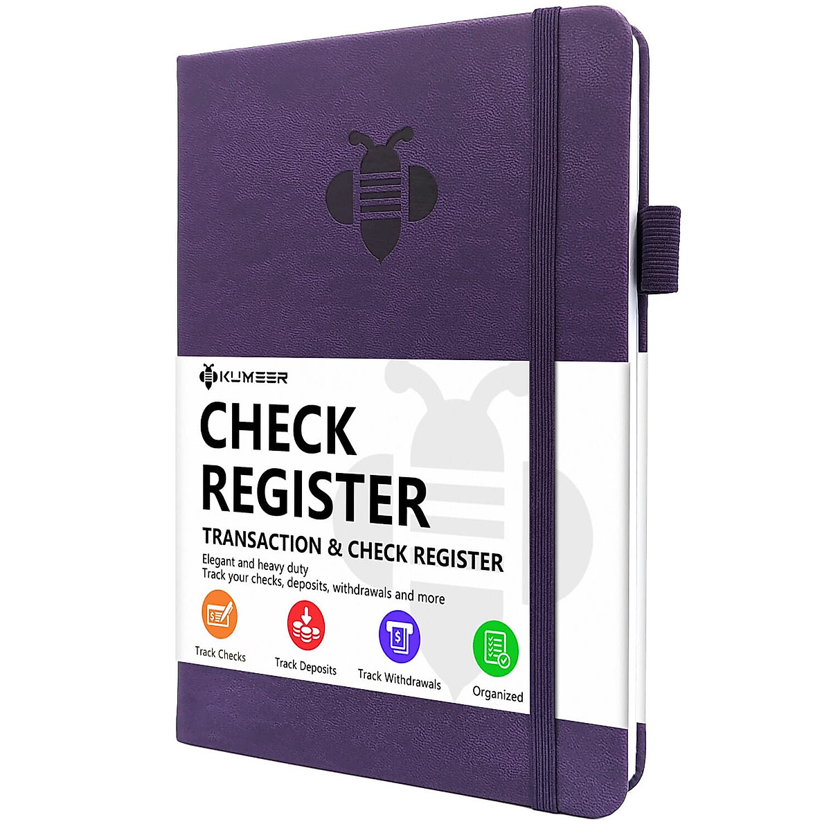 KUMEER Check Register – Elegant Check Registers for Personal Checkbook with Check & Transaction Registers, Hardcover Checkbook Log 5.2x7.6" (Purple)