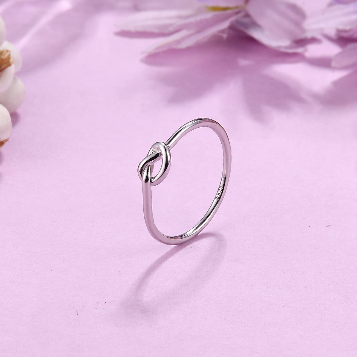 MILACOLATO 3Pcs Sterling Silver Rings - 18K White Gold Plated Infinity Knot Rings Simple Heart Rings Love Knot Rings for Women Size 10