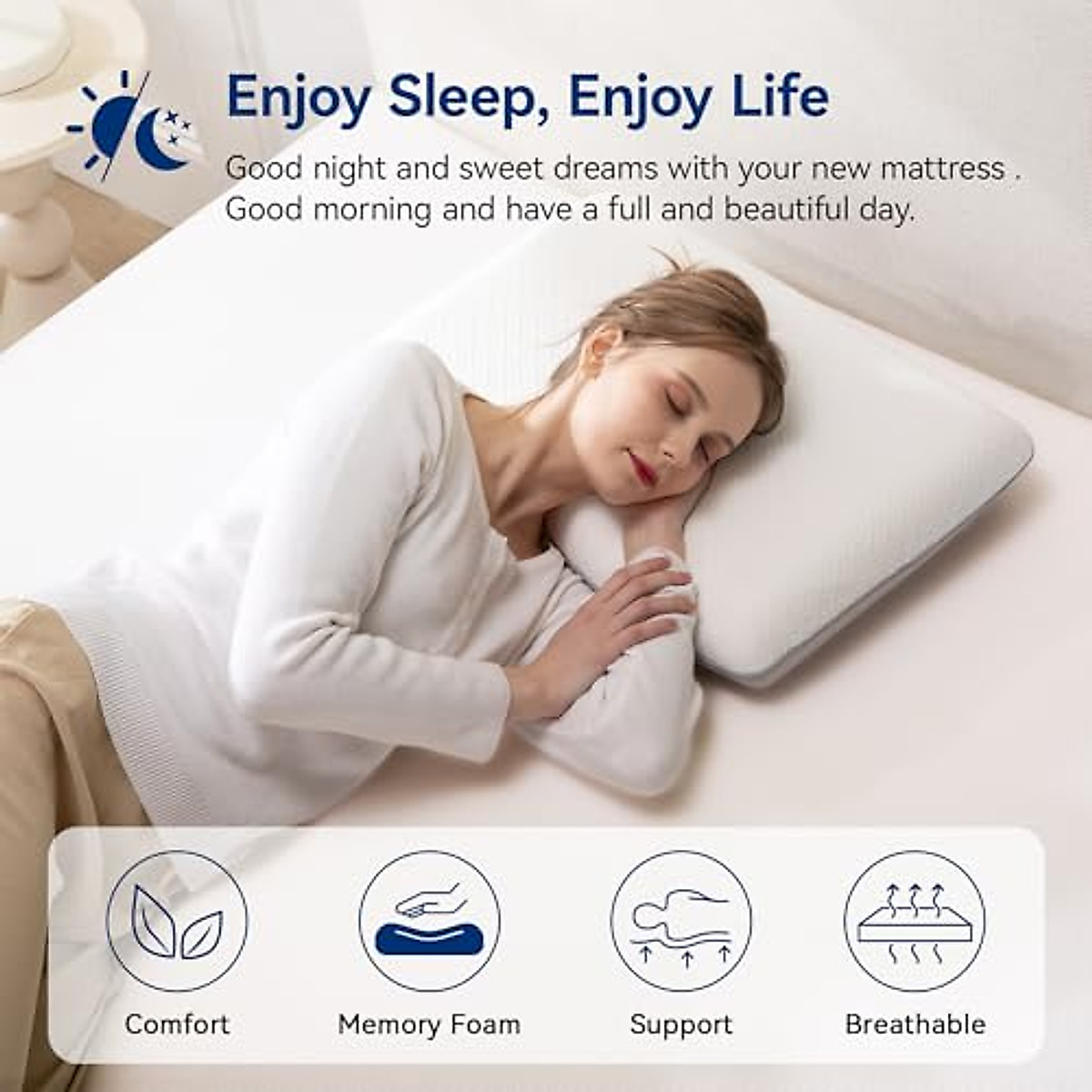 Amazon Basics HKSP01008F Plush Memory Foam Bed Mattress, Full, White/Grey, 75 x 54 x 8 inches