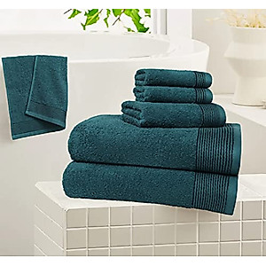 BELIZZI HOME 100% Cotton Ultra Soft 6 Pack Towel Set, Contains 2 Bath Towels 28x55 inchs, 2 Hand Towels 16x24 inchs & 2 Washcloths 12x12 inchs, Compact Lightweight & Highly Absorbant - Teal