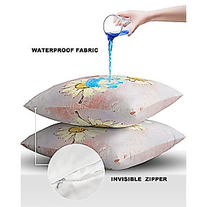 Outdoor Waterproof Throw Pillow Covers Daisy Flower Lumbar Pillowcases Oil Painting Abstract Decorative Outdoor Pillows Cushion Case Patio Pillows for Sofa Couch Bed Garden 16 x 16 Inches