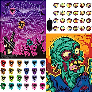 JOYIN 2 PCS Halloween Party Games for Kids Pin The Eyeball on Zombie and Pin The Tail on The Web Party Games in 2 Designs with 2 Posters, Fun Reusable Kids Gift Halloween Party Favors Supplies